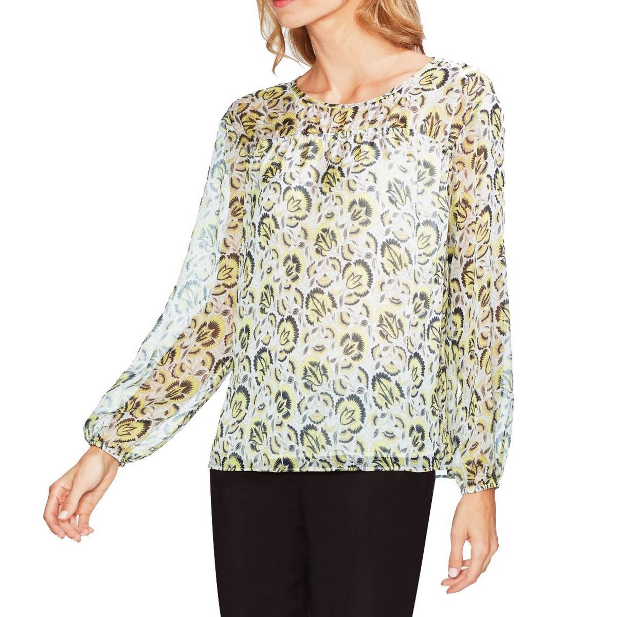 VINCE CAMUTO Women's Printed Sheer Peasant Blouse Shirt Top TEDO | eBay