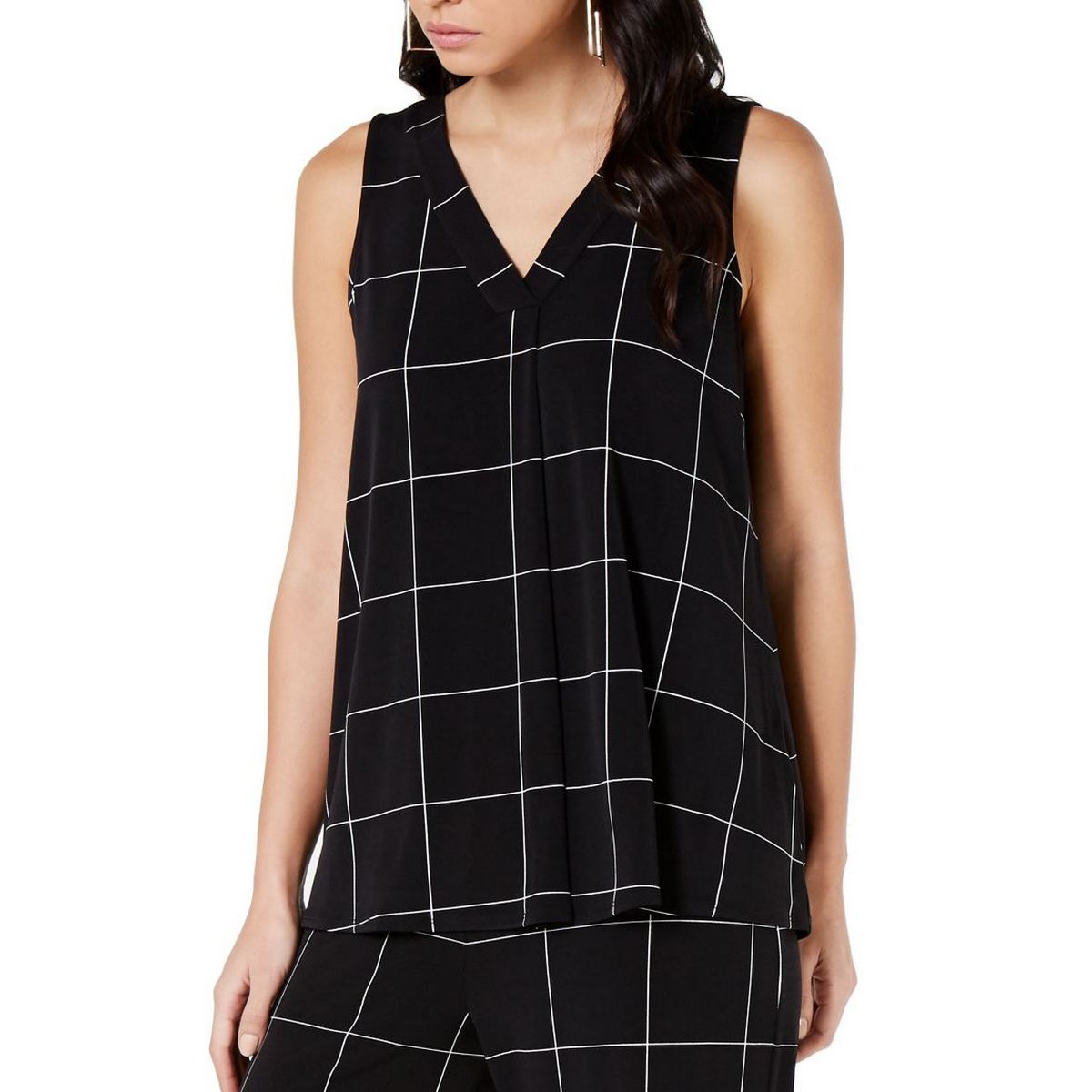 Alfani 3435 Size Medium M Womens Black Square Print Tank Top Pull Over ...