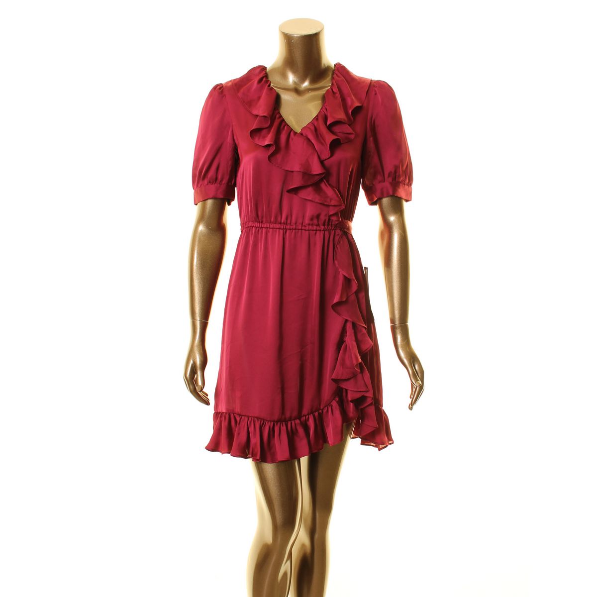 JILL JILL STUART Women's Scarlet Red Satin Ruffled Waist-tie A-Line ...