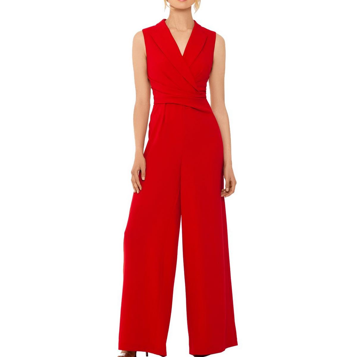 BETSY & ADAM NEW Women's Red Collared Front-wrap Crepe Jumpsuit 12 TEDO ...