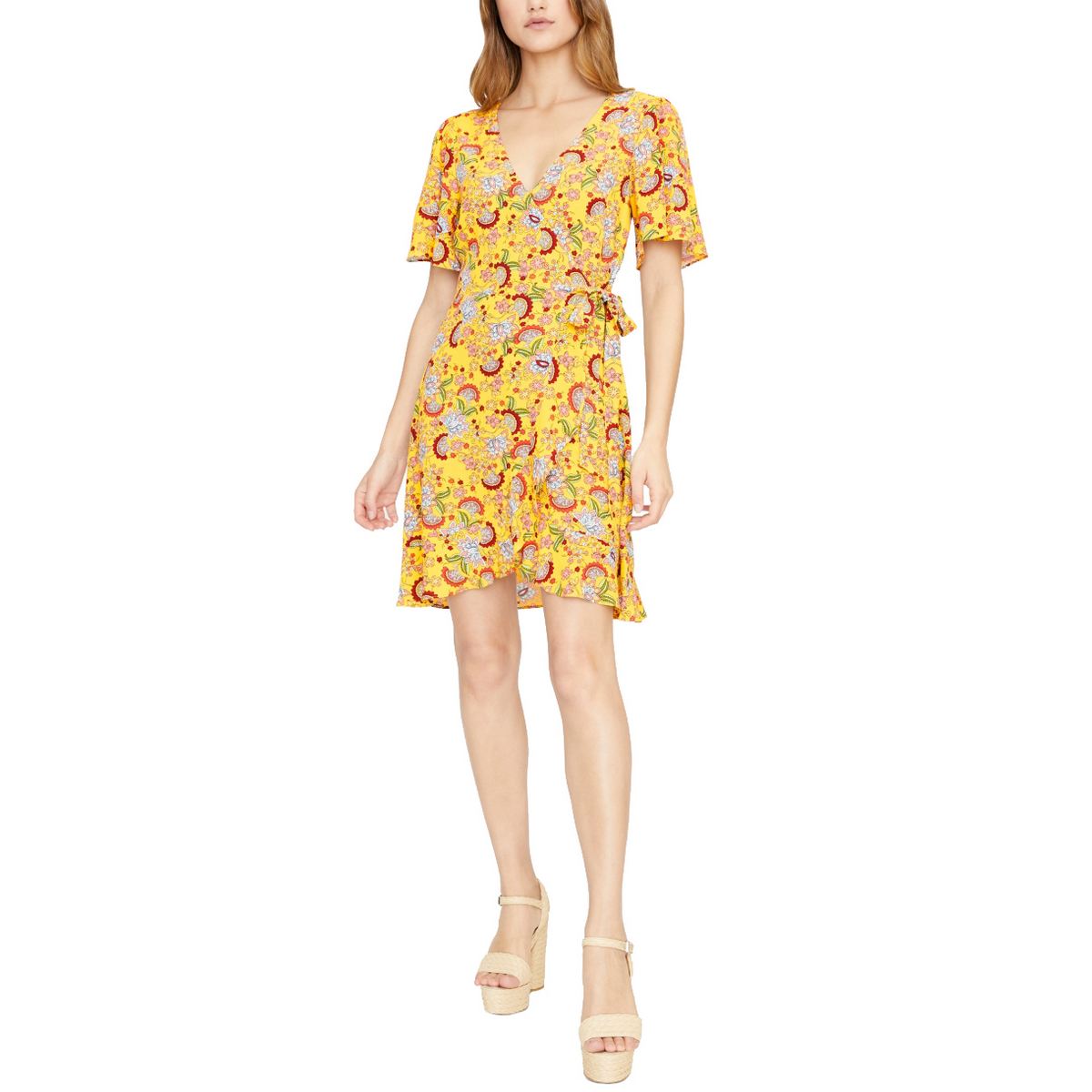 Sanctuary Womens Sassy Yellow Floral Ruffled Mini Wrap Dress 4 BHFO ...