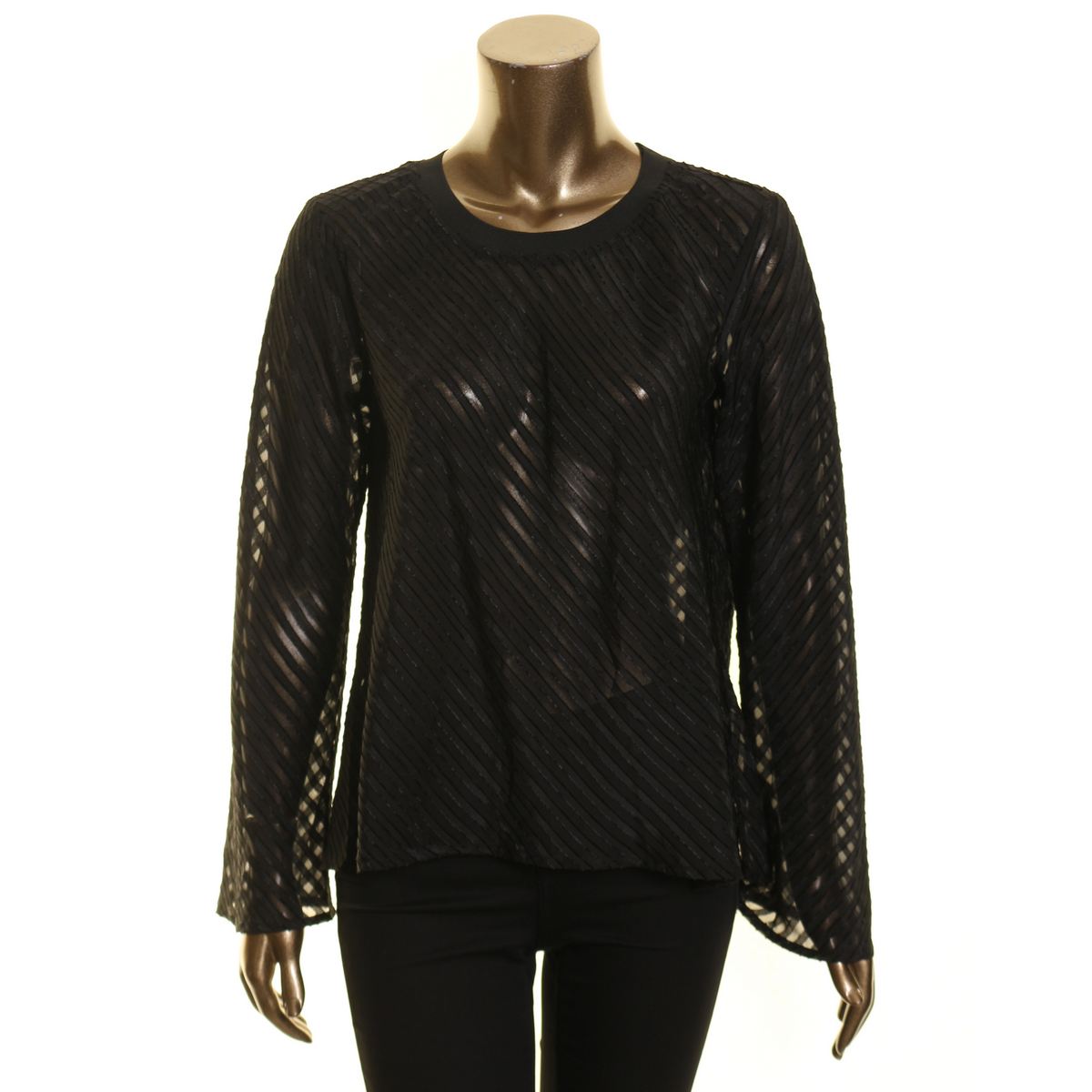 Rachel Roy Womens Black Ivy Sheer 3/4 Sleeve Crew Neck Top Size S for ...